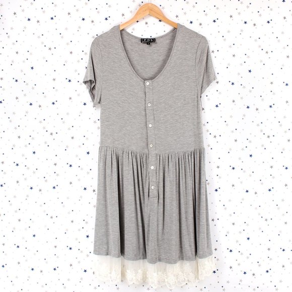 POL | Dresses | Pol Short Sleeve Lace Hem Dress Knit Boho Hgrey | Poshmark